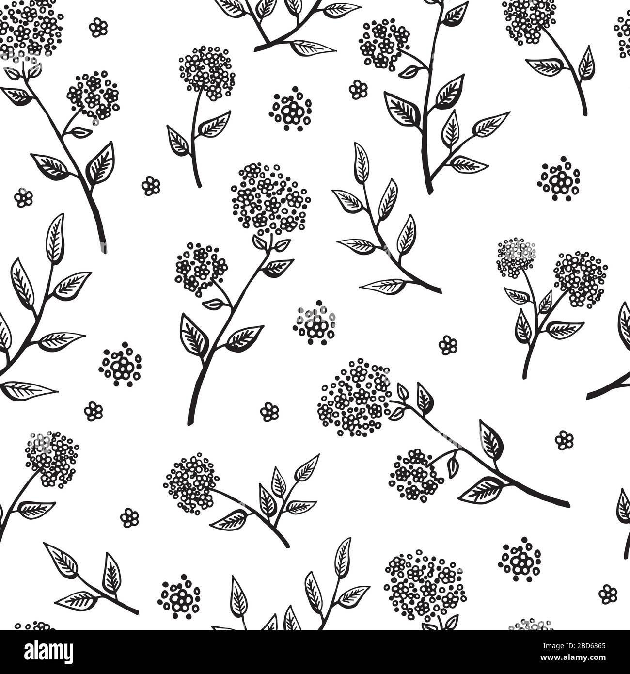 Delicate twigs with small flowers. Vintage seamless pattern with twig ...