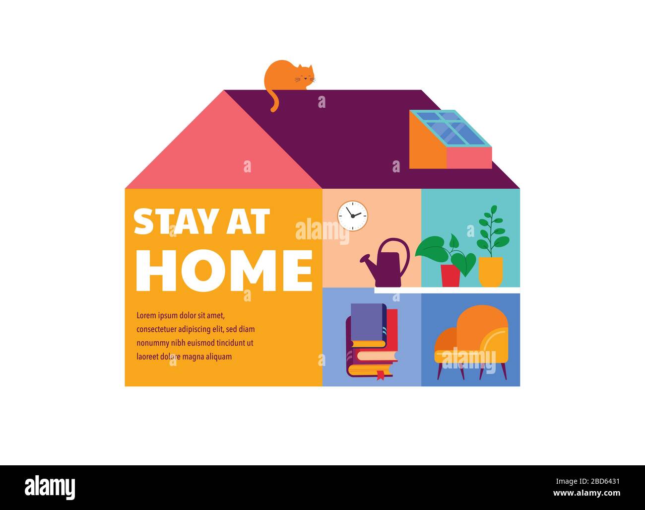 Stay at home, concept design. House facade with different types of ...