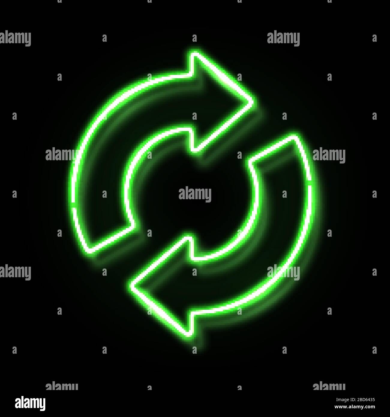 3d neon refresh reload restart icon with reflection isolated on black ...