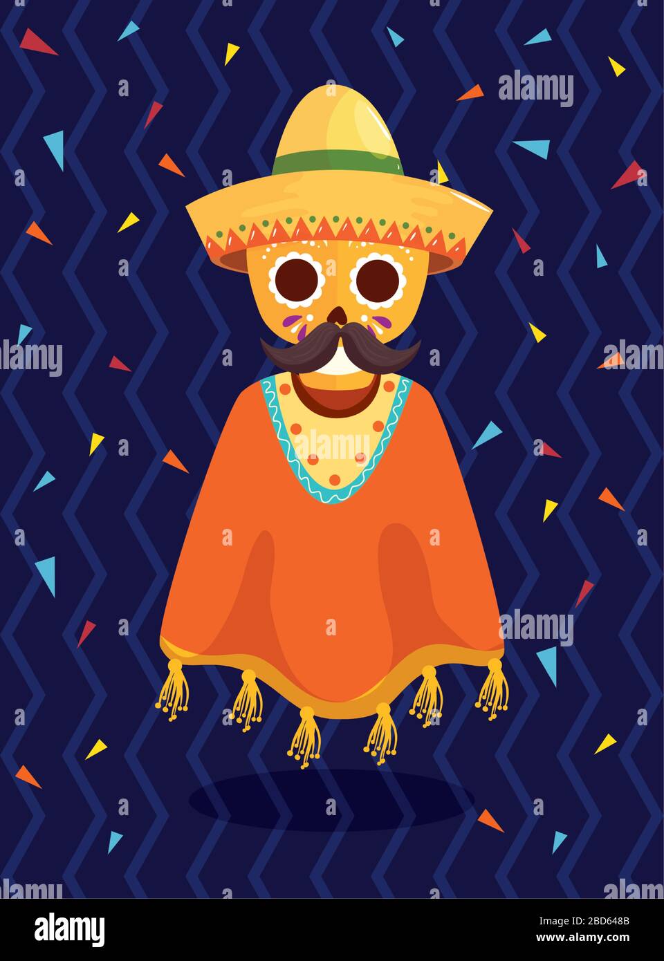 Mexican skull with mustache hat and poncho vector design Stock Vector ...