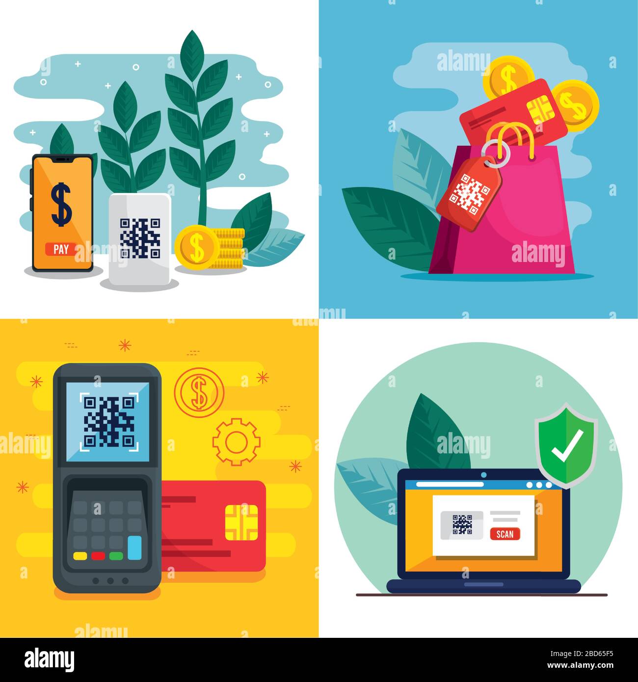 qr code inside dataphone smartphone bag and laptop vector design Stock ...