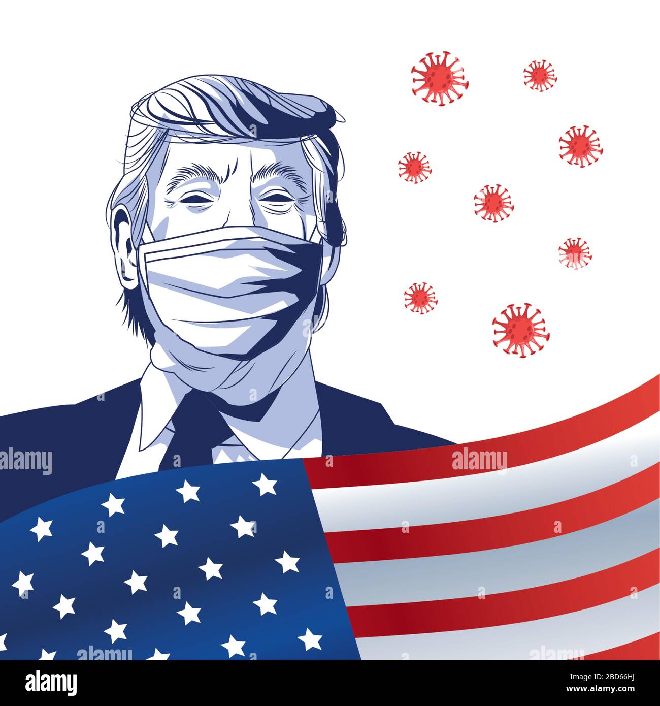trump wearing face mask by covid 19 with usa flag and particles Stock ...