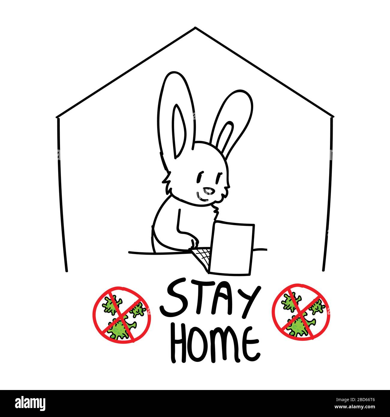 Corona virus covid 19 stay home cute bunny in self quarantine activity ...