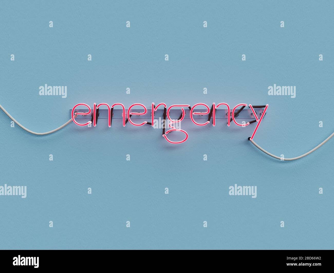 emergency neon sign over blue background with emergency word in red ...