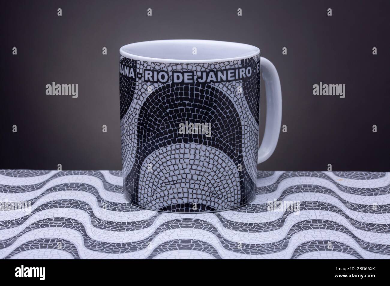 Generic large white coffee cup with decoration of the Copacabana ...