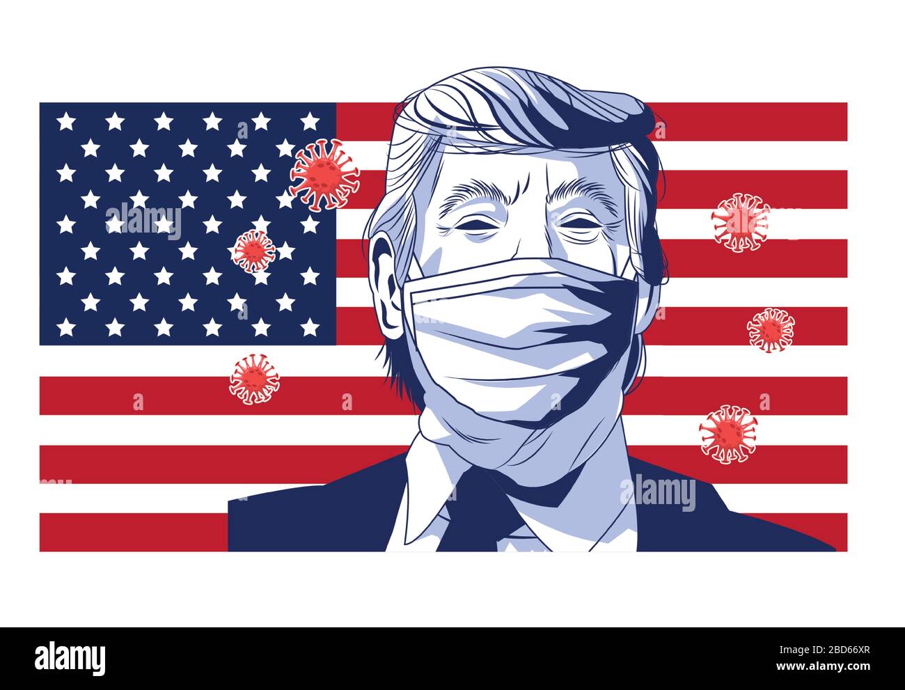 trump wearing face mask by covid 19 with usa flag and particles Stock ...