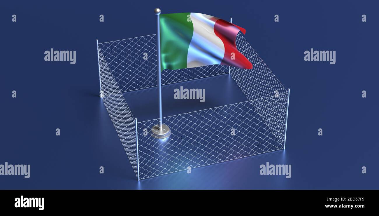 Italy closed borders concept. Italian flag on pole fenced with wire ...