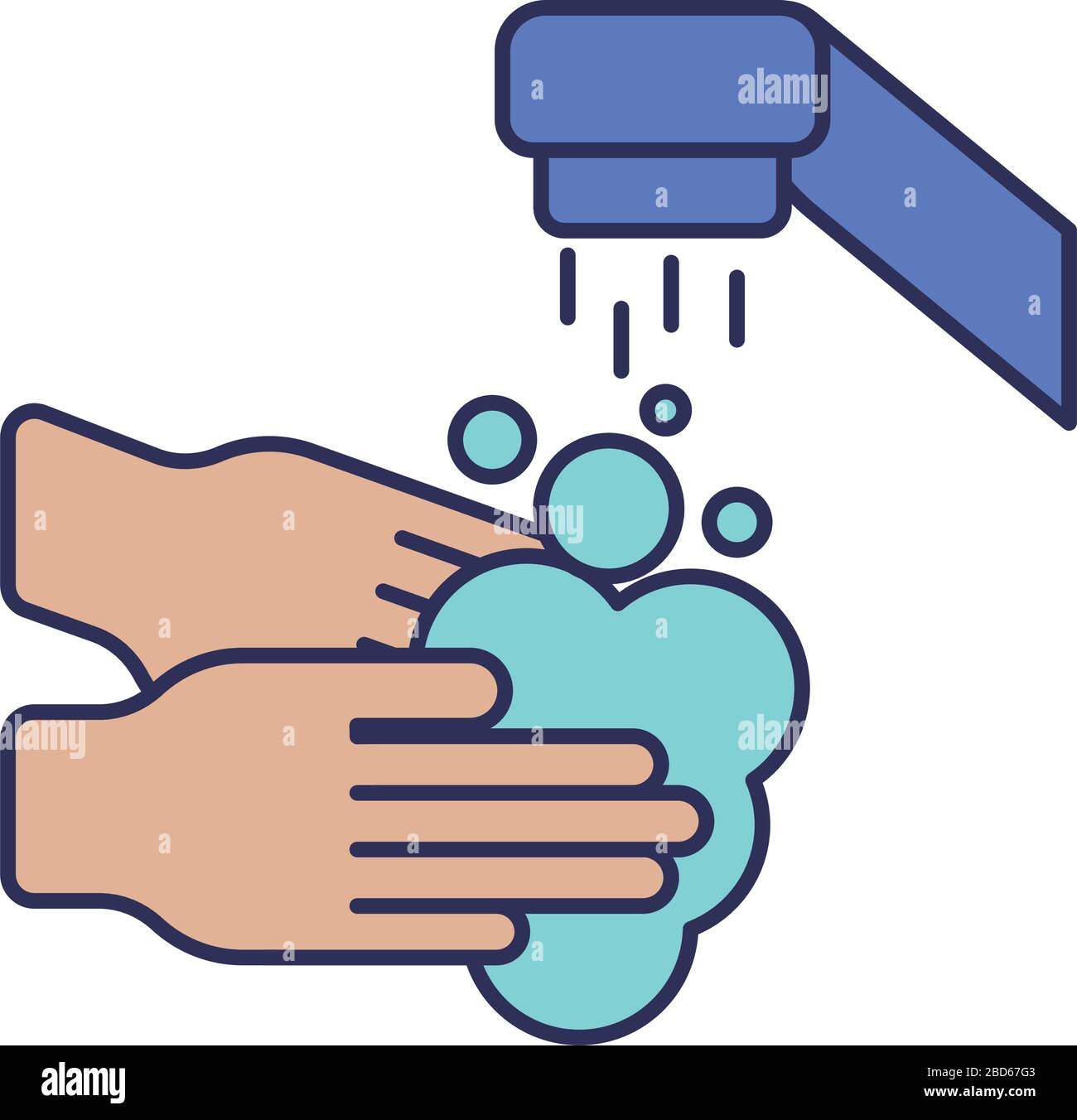 washing hands with water and soap, line and fill style icon vector ...