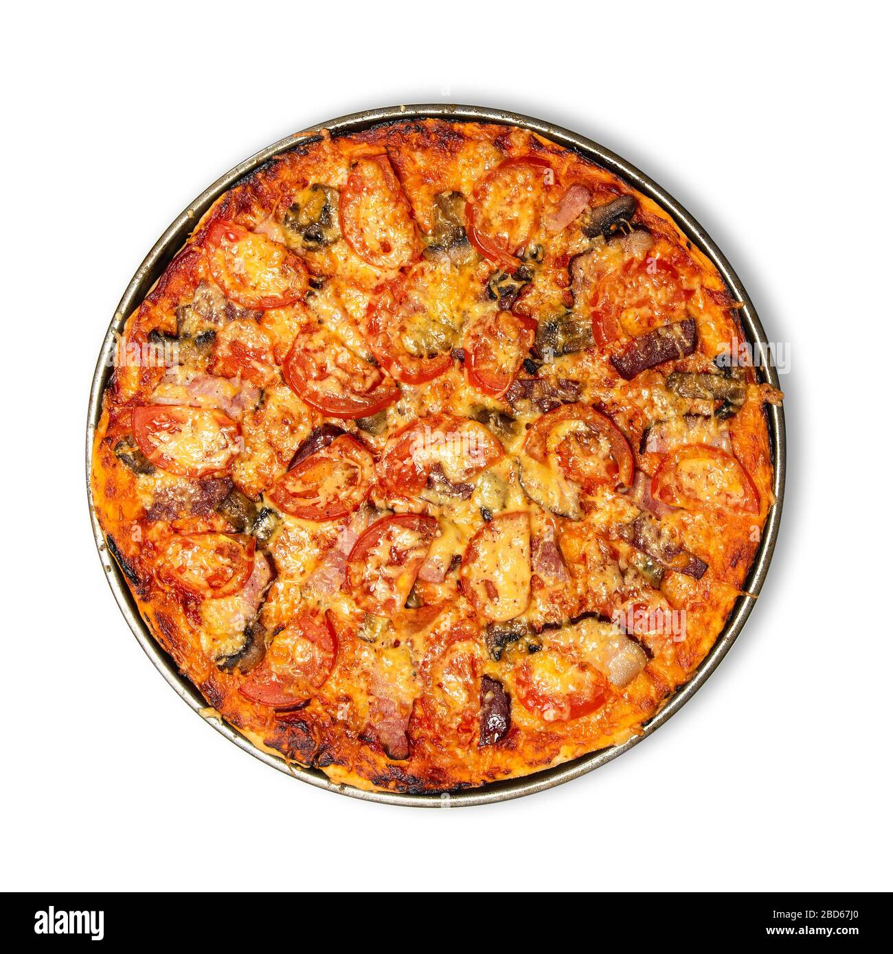 Fresh crispy pizza isolated on white background with shadow, top view ...
