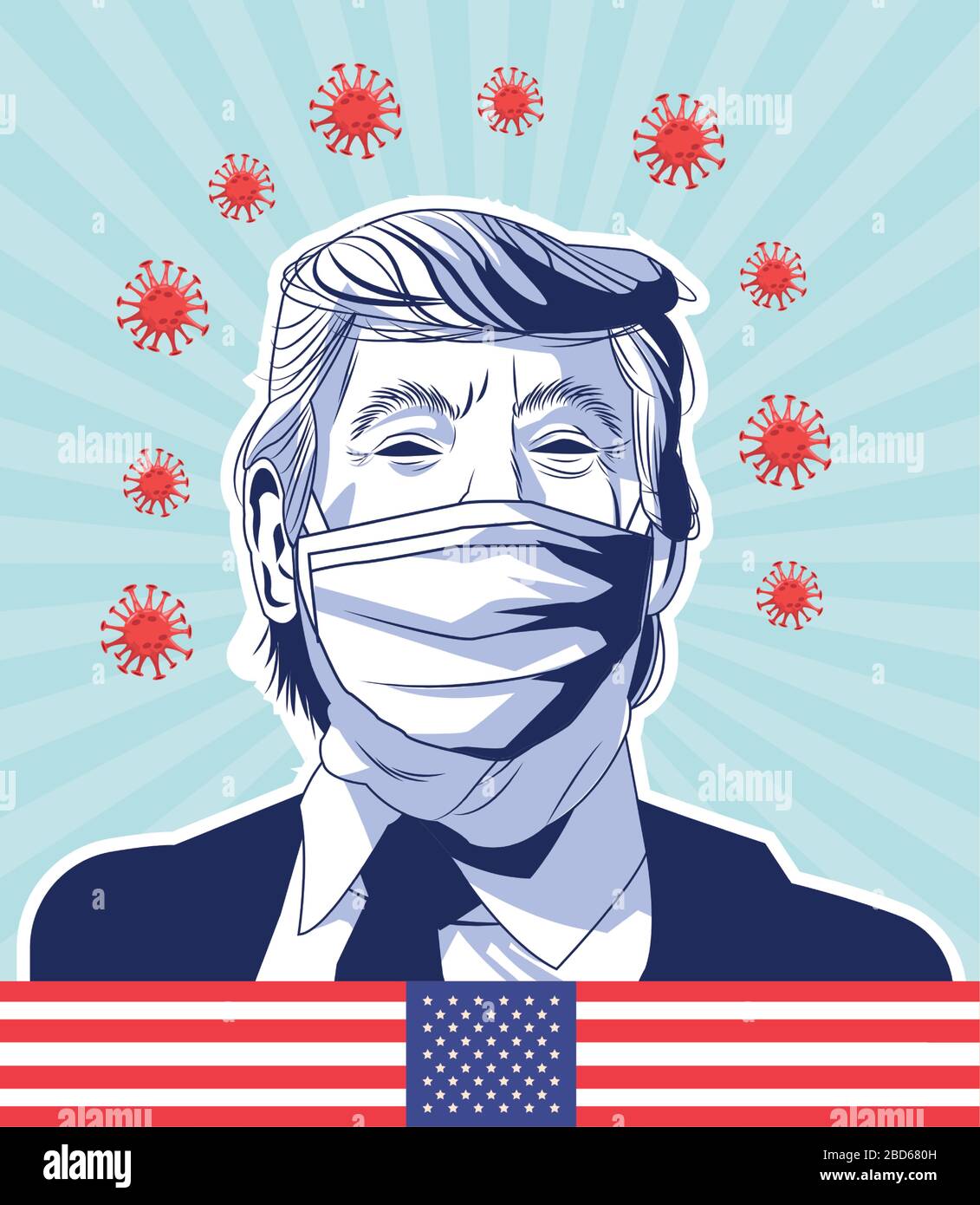 trump wearing face mask by covid 19 with usa flag and particles Stock ...
