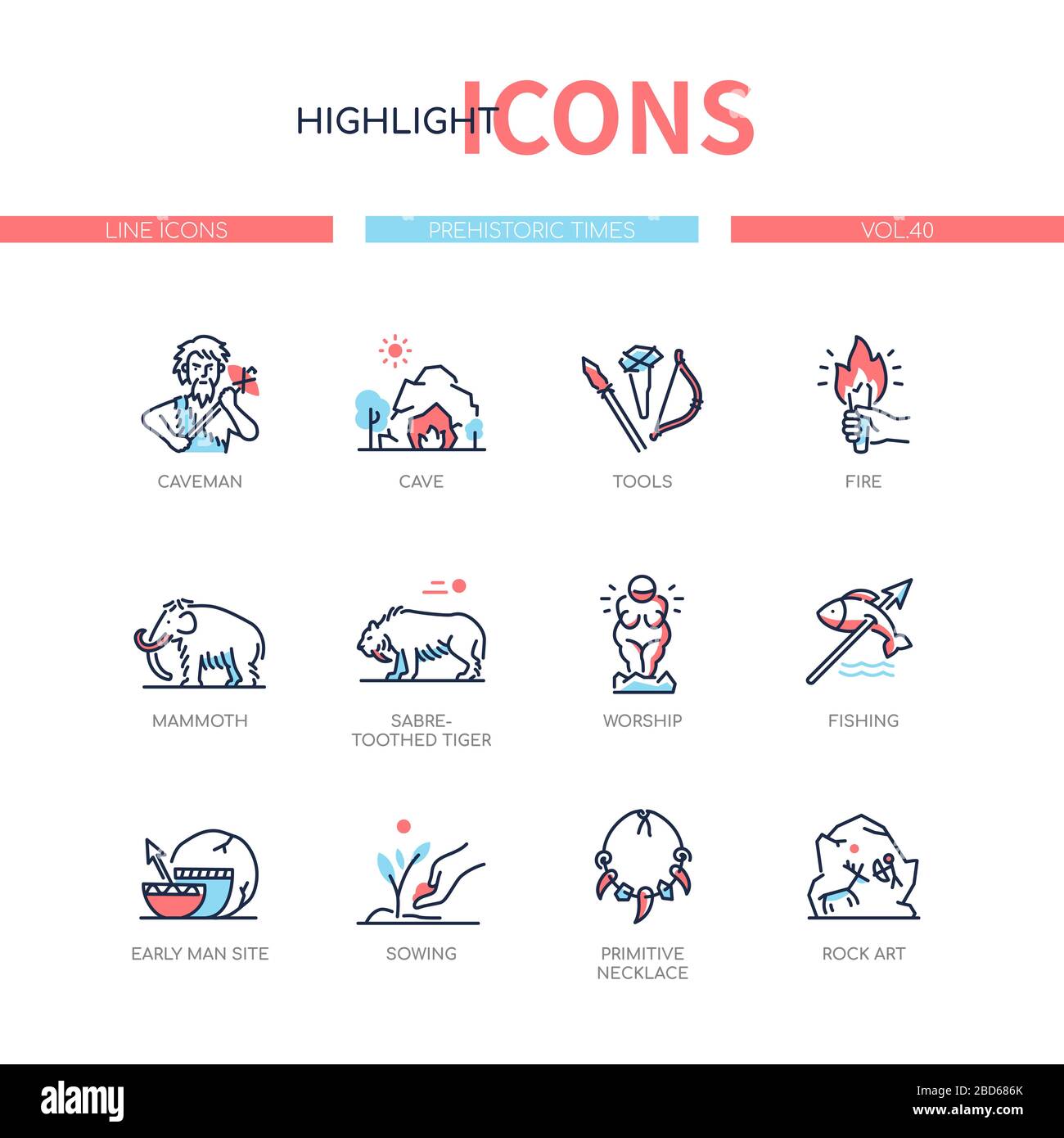Prehistoric times - line design style icons set Stock Vector Image ...