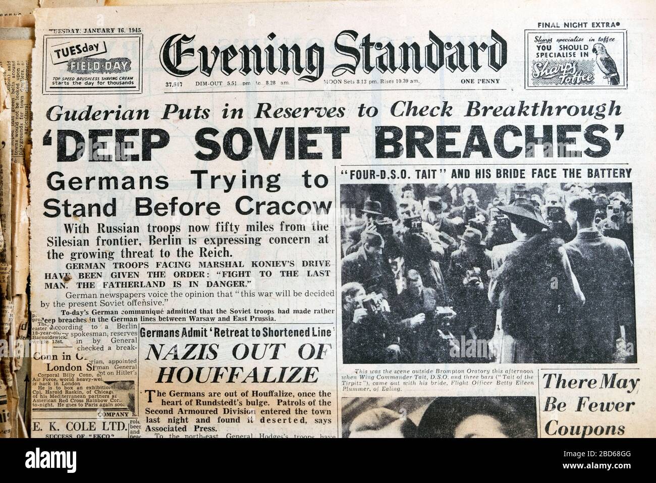 "Deep Soviet Breaches" 16 January 1945 Evening Standard WWII British ...