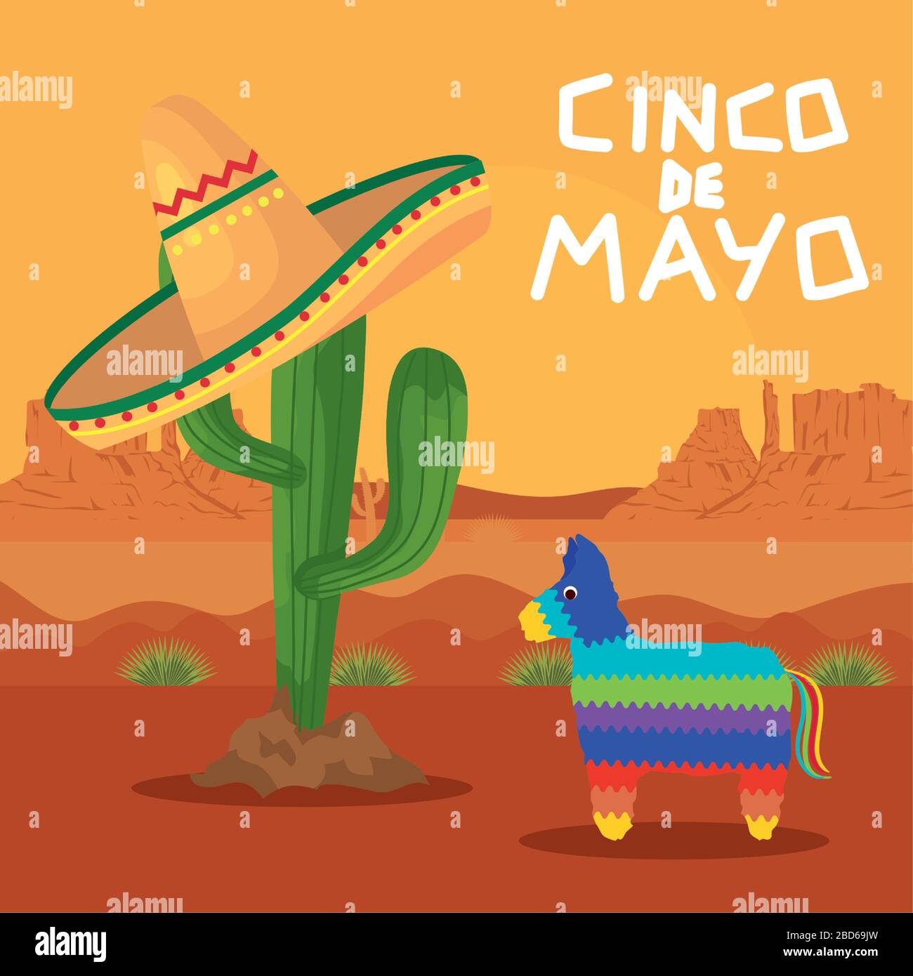 Mexican pinata and cactus with hat of Cinco de mayo vector design Stock ...