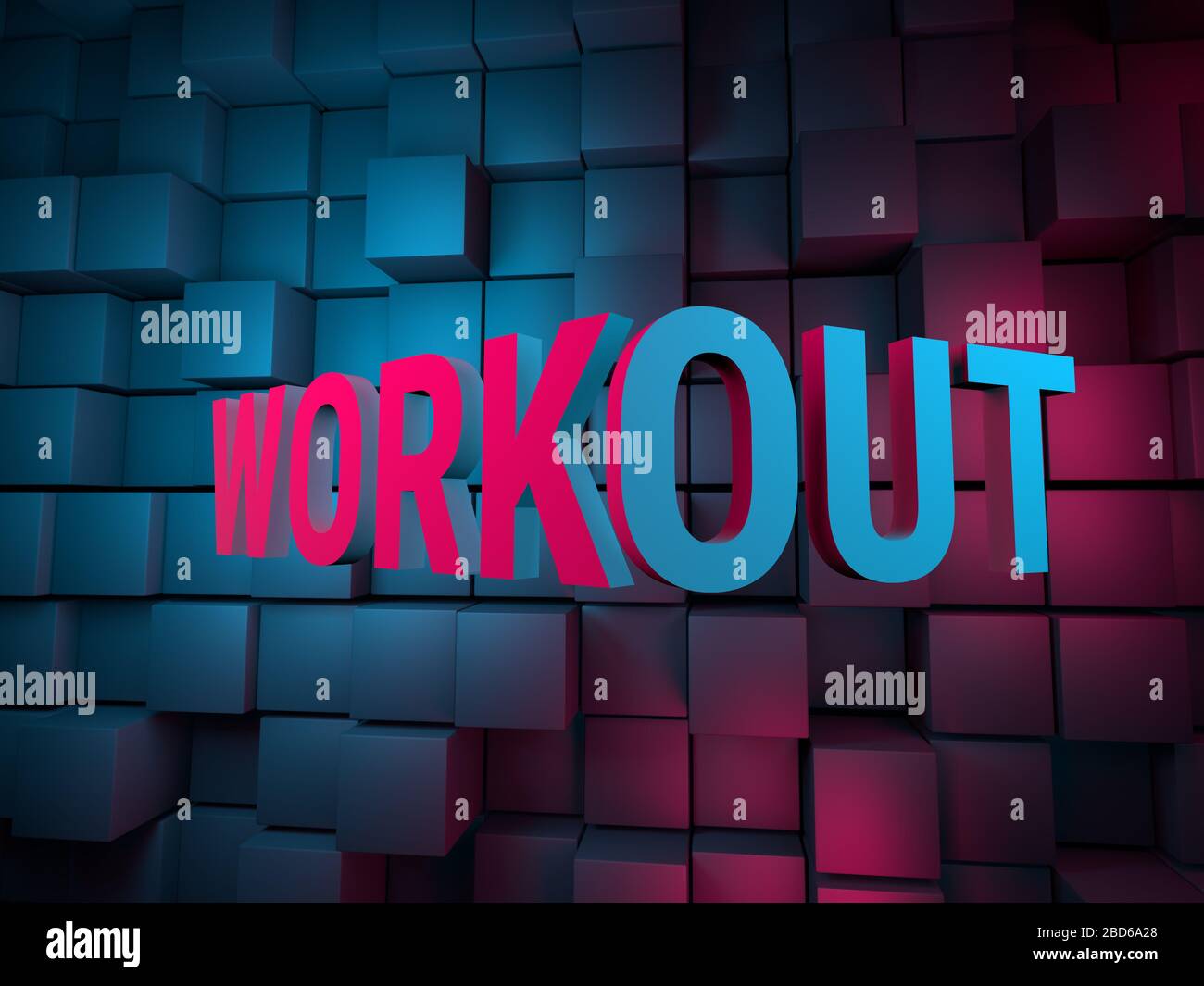 3d rendered illustration, Workout concept with neon light and cubes ...
