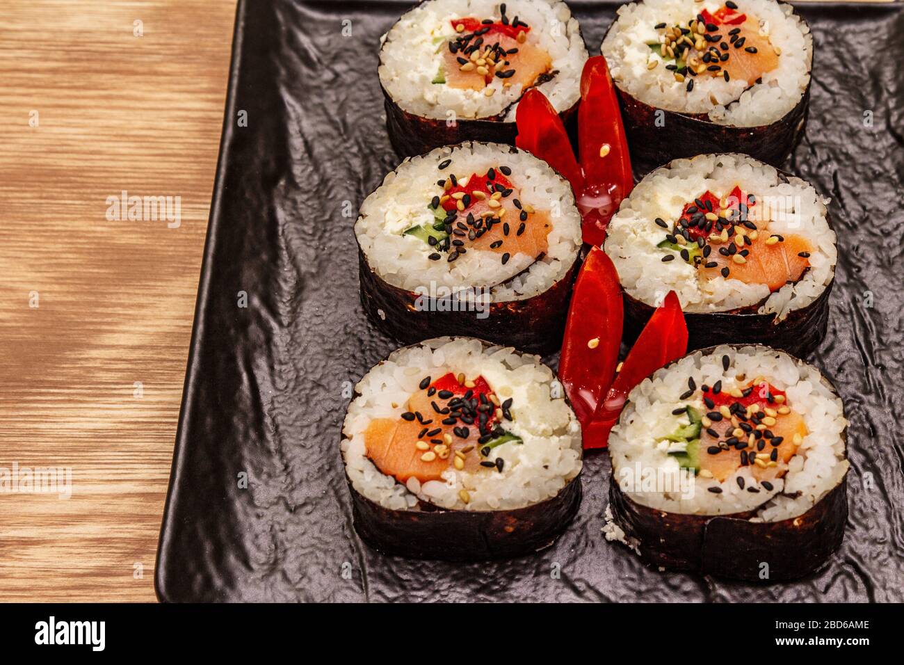 Korean roll Gimbap(kimbob). Steamed white rice (bap) and various other ...