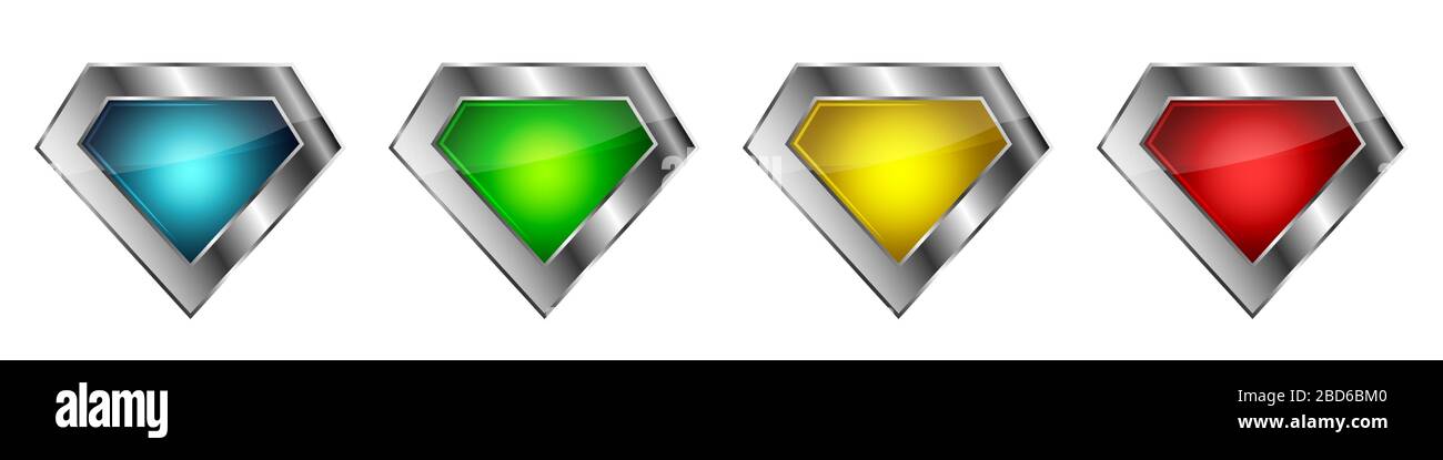 Diamond icons set. Diamond in a silver frame isolated. Crystal vector ...