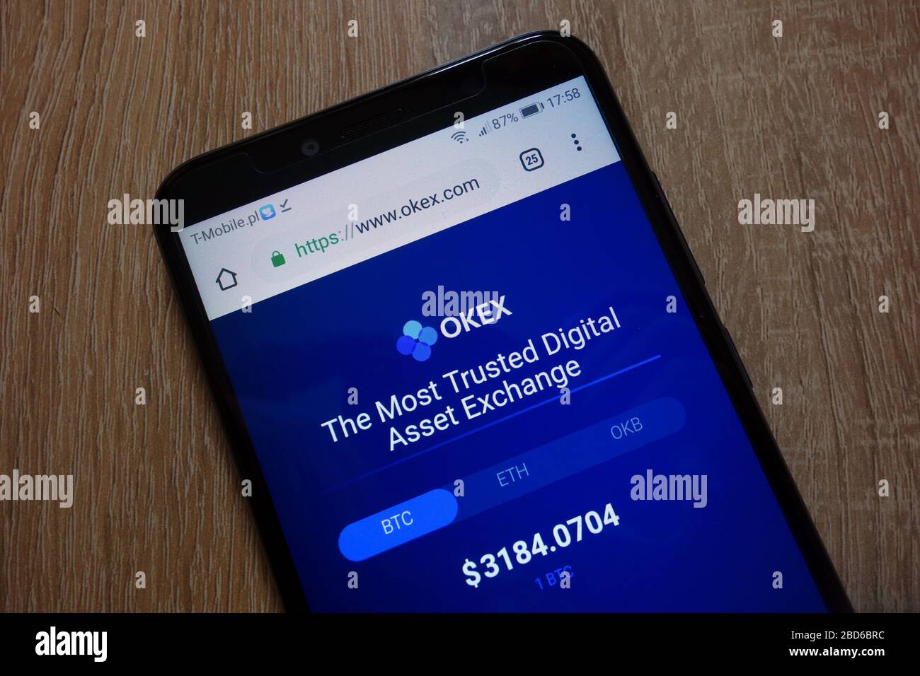 Okex cryptocurrency exchange website (www.okex.com) displayed on ...