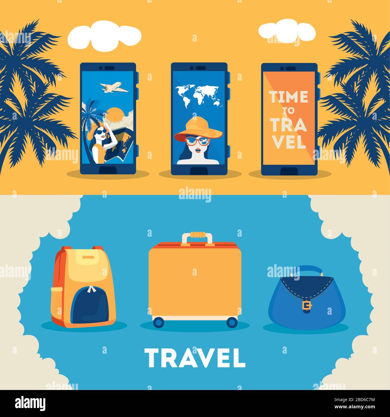 set poster of time travel and summer icons Stock Vector Image & Art - Alamy
