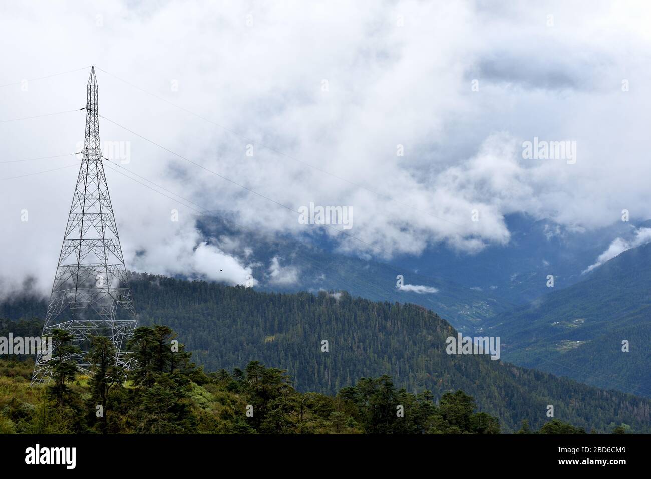 A transmission tower at Che Le La Pass, the highest motorable pass in ...