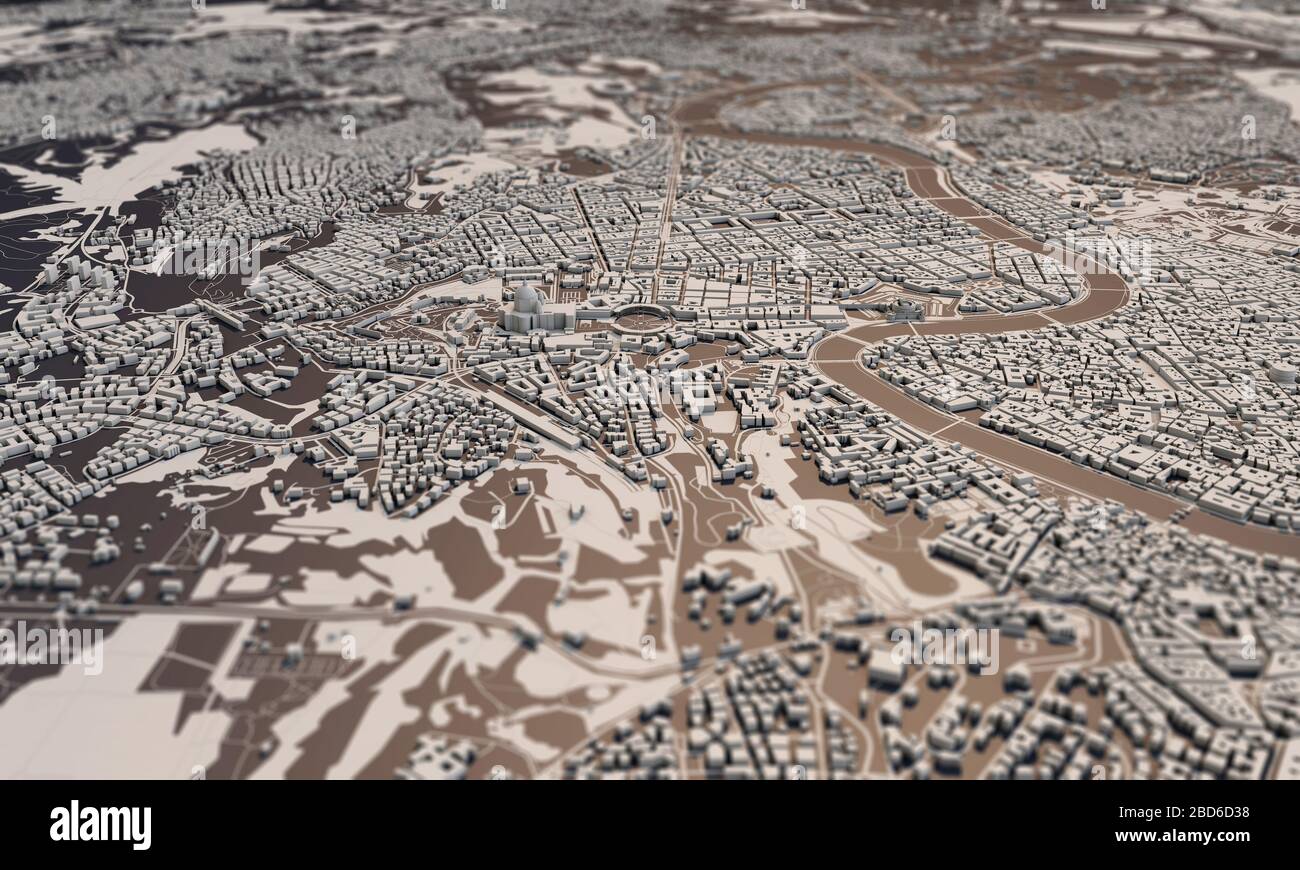 Rome, Italy city map 3D Rendering. Aerial satellite view Stock Photo ...