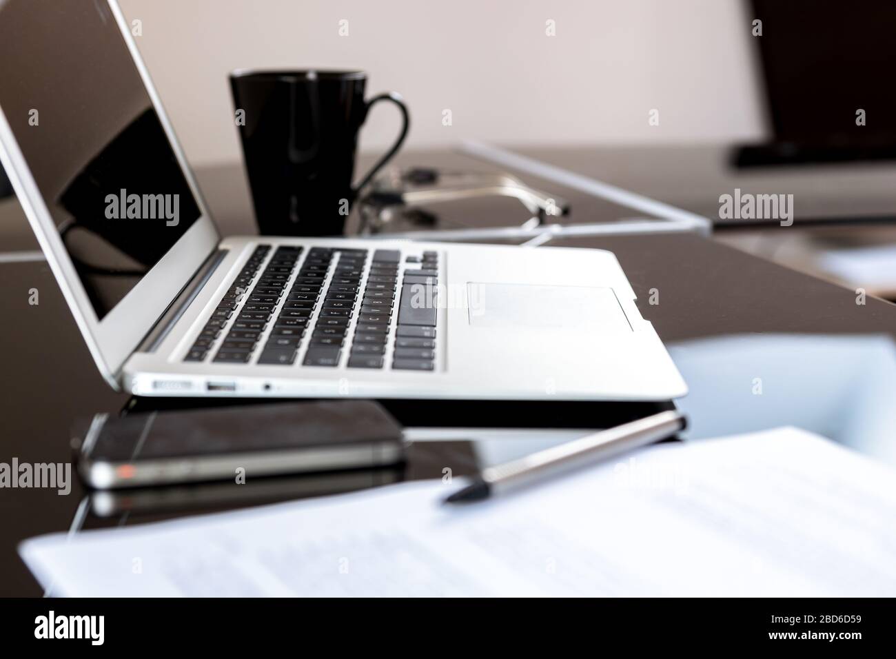 Desk office with notebook Stock Photo - Alamy