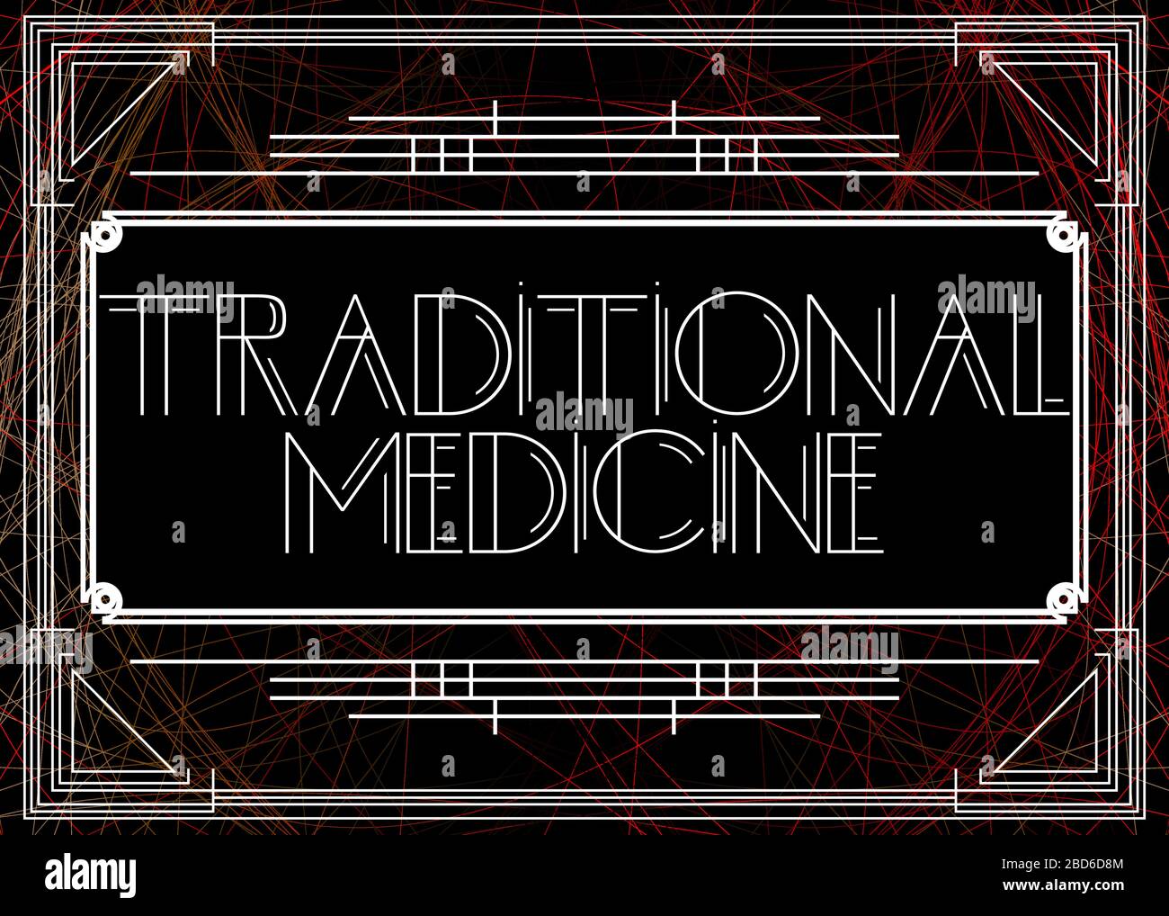 Art Deco Traditional Medicine text. Decorative greeting card, sign with ...