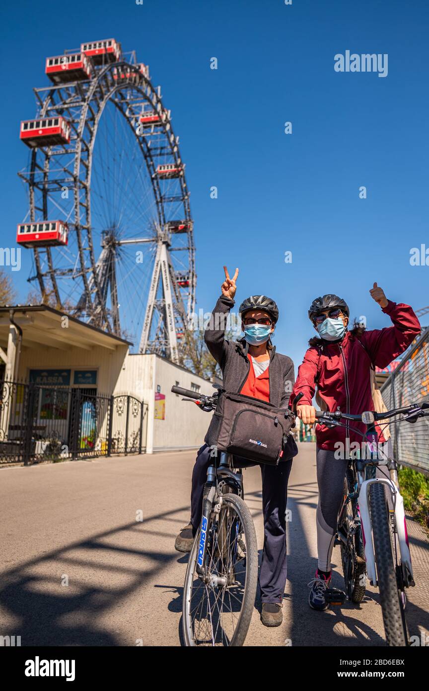 Vienna, Austria - April 04, 2020: Woman and daughter wearing a mask on ...