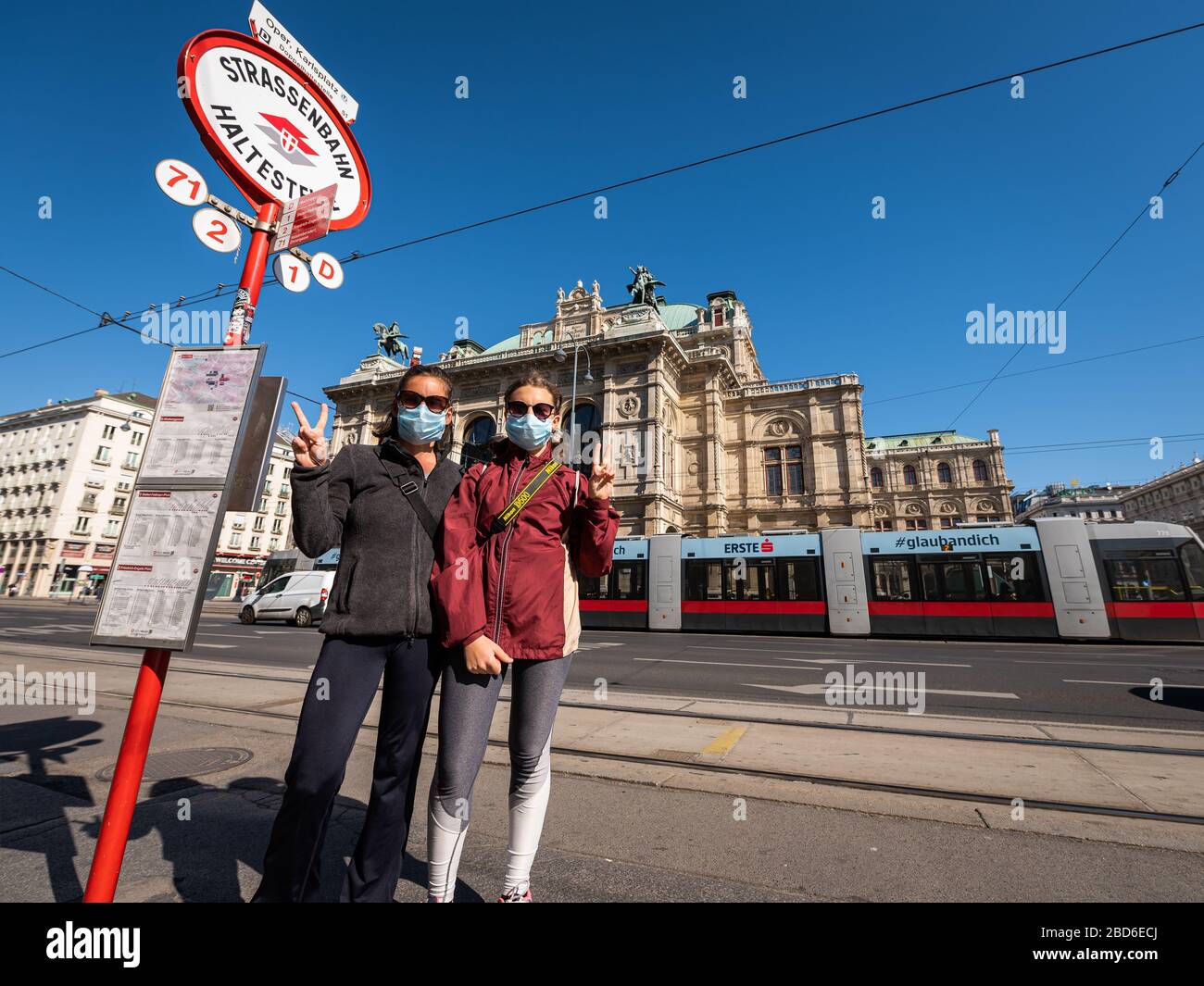 Vienna, Austria - April 04, 2020: Woman and daughter wearing a mask on ...