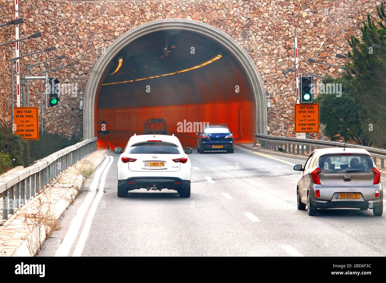 ISRAEL - SEPTEMBER 20, 2017: Cars enter mount highway tunnel on the way ...