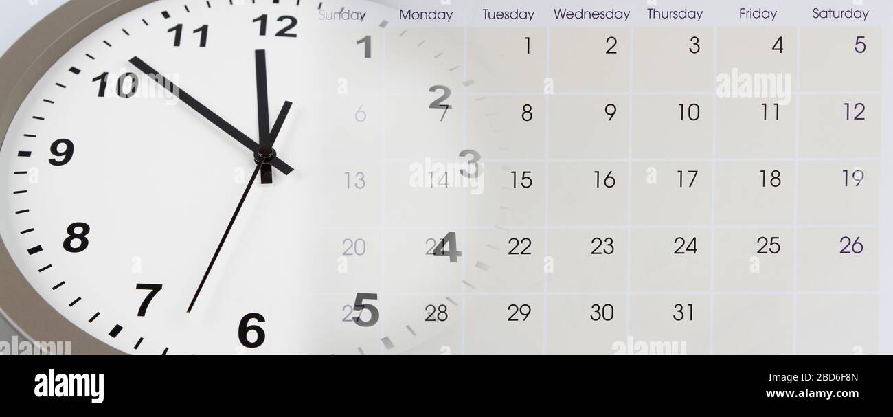Clock face and calendar composite Stock Photo - Alamy