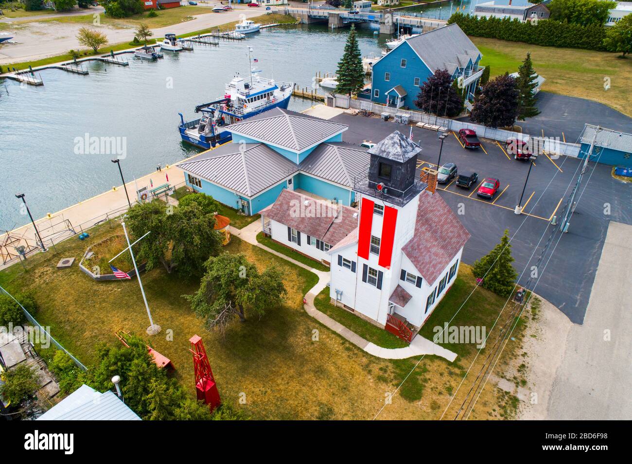 Cheboygan Michigan Front Range Light lighthouse tower with a powerful ...