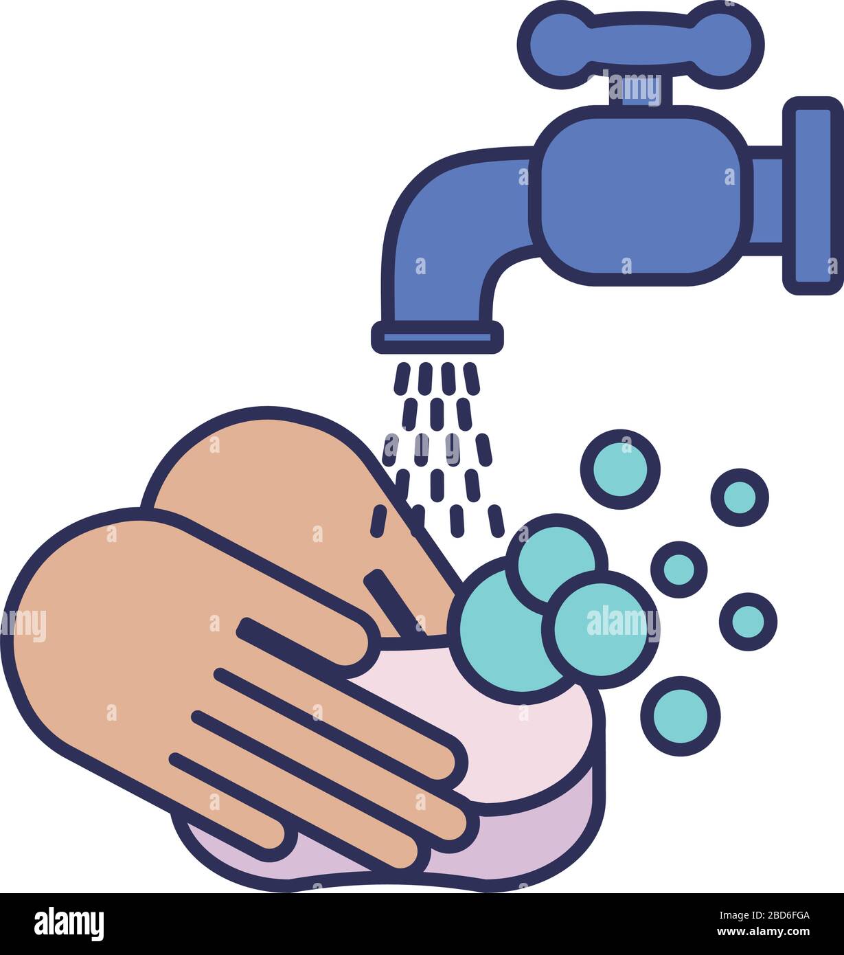 washing hands with water and soap, line and fill style icon vector illustration design Stock ...