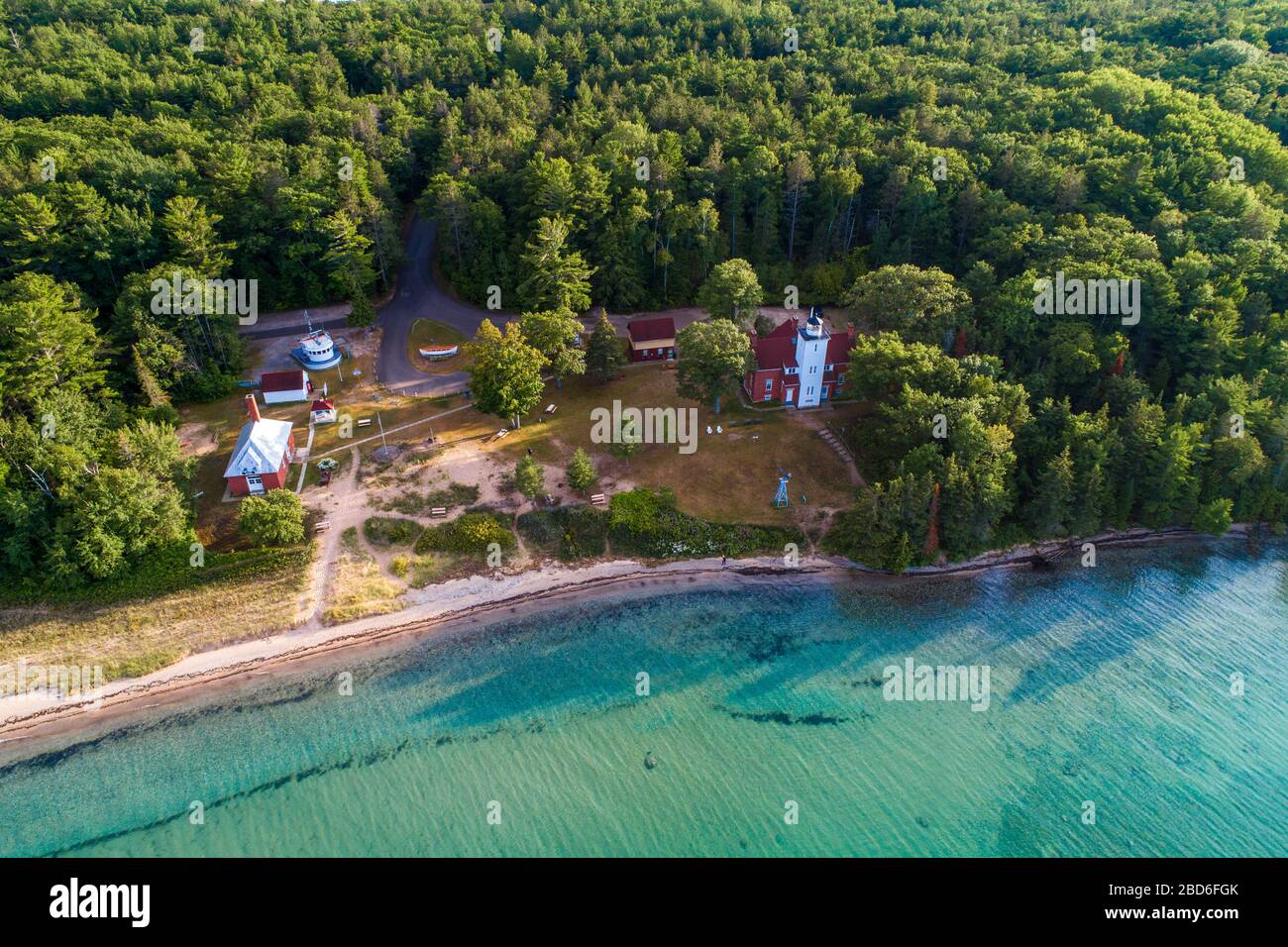 40 Mile point lighthouse tower Rogers City Michigan with a powerful ...