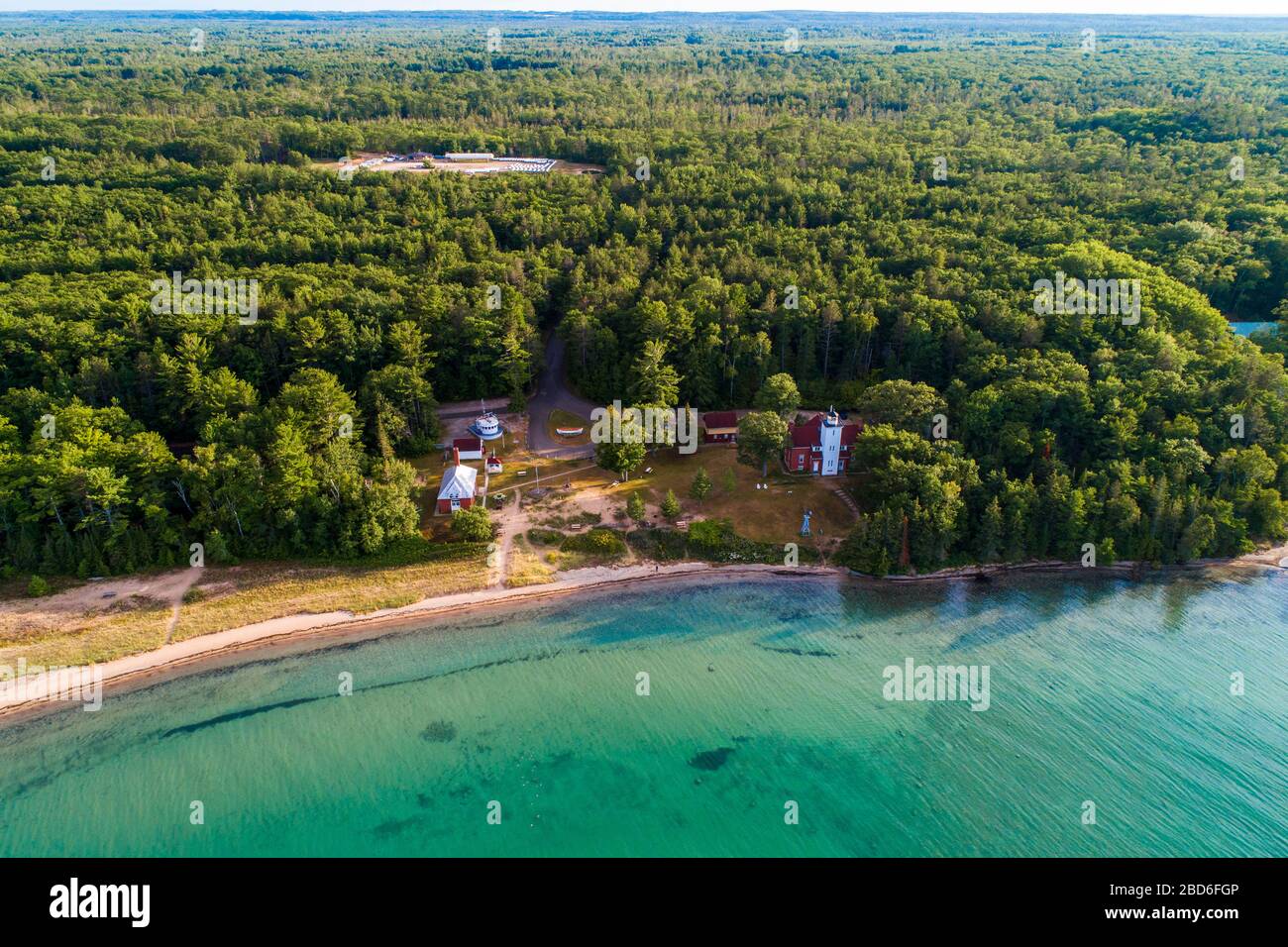 40 Mile point lighthouse tower Rogers City Michigan with a powerful ...
