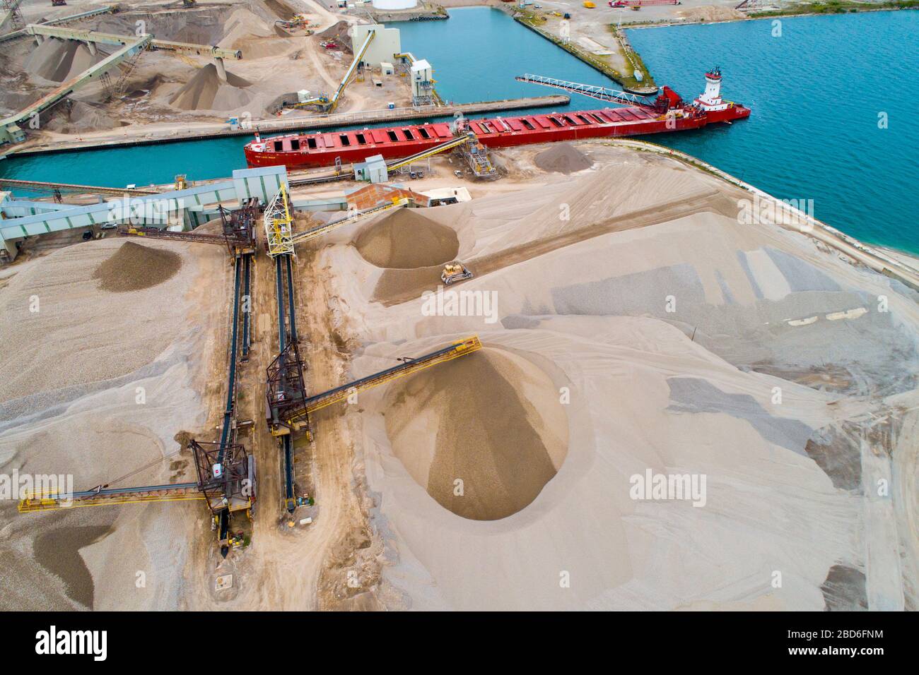 Great Lakes shipping freighter loading Carmuse calcite limestone quarry ...
