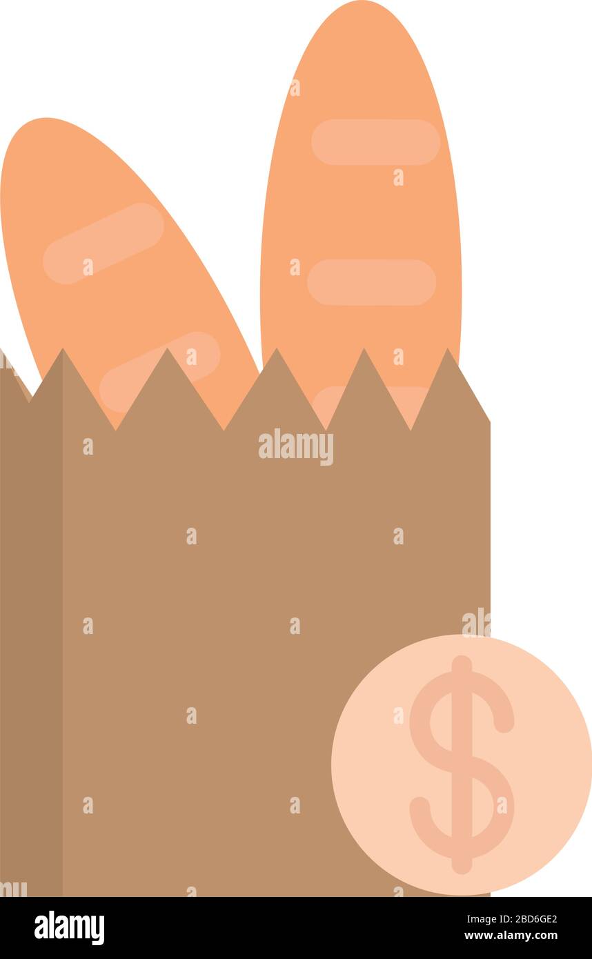 bakery bread in grocery bag money, rising food prices, flat style icon ...