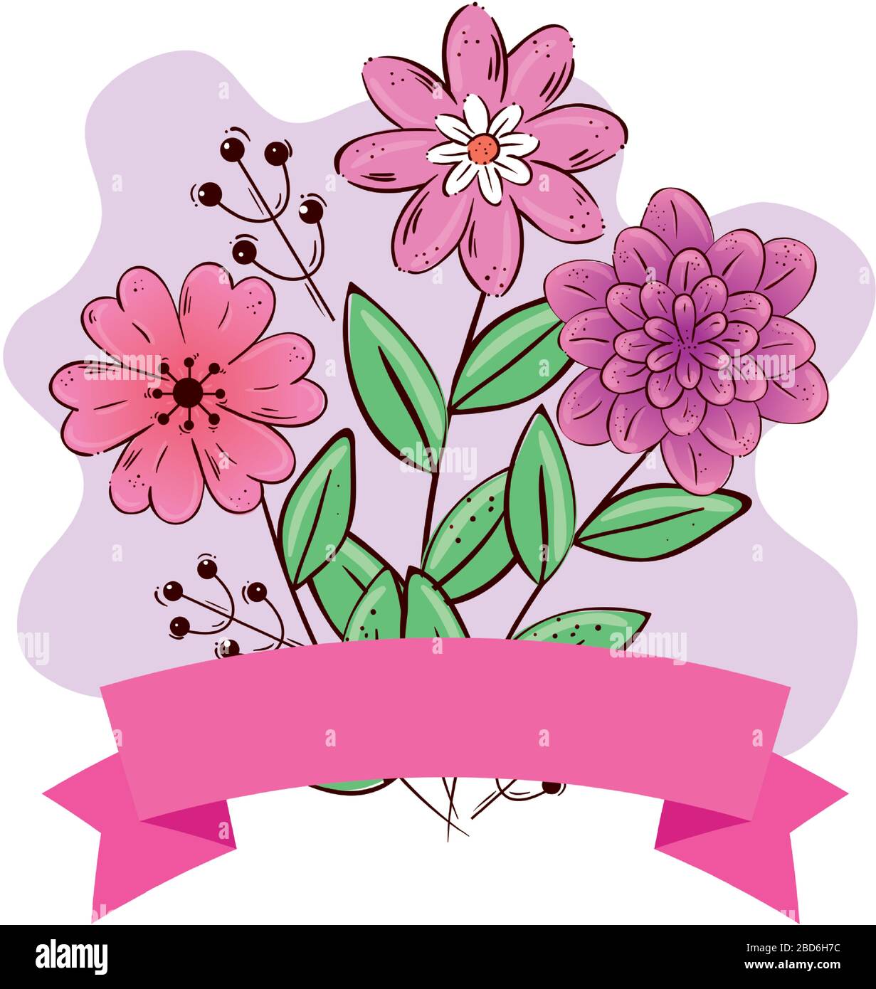 Flowers with leaves and ribbon vector design Stock Vector Image & Art ...