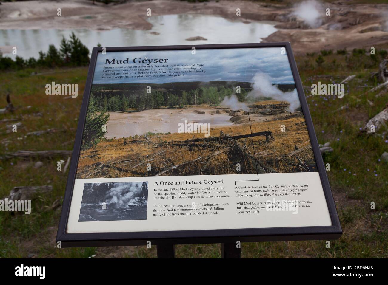 YELLOWSTONE NATIONAL PARK, USA - July 12 2014: An informational sign ...