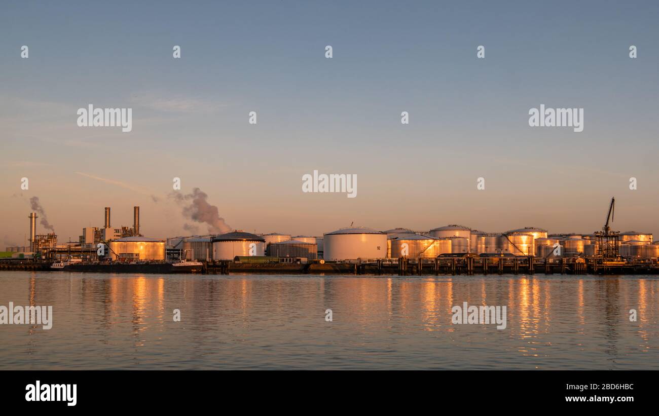 Rotterdam Netherlands 07 April 2020, Oil harbour with tank terminals ...