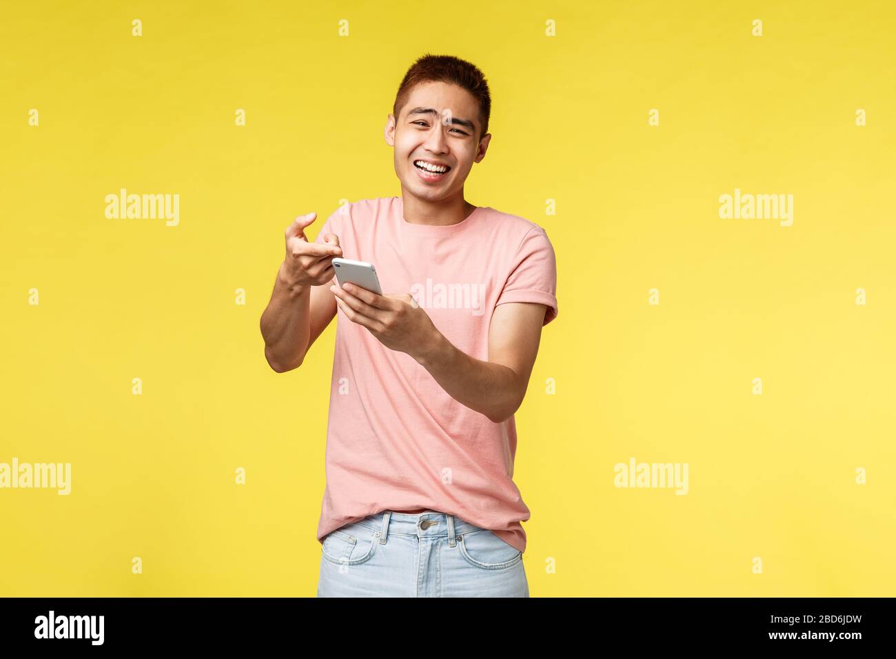 Technology, communication and lifestyle concept. Portrait of pretty ...