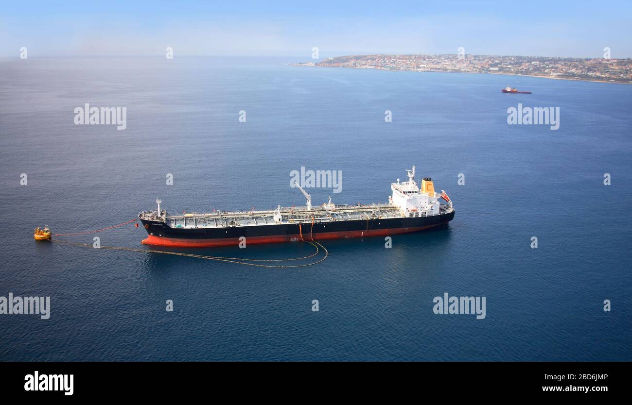 Aerial photo of a vessel anchored outside Mossel Bay Harbour Stock ...