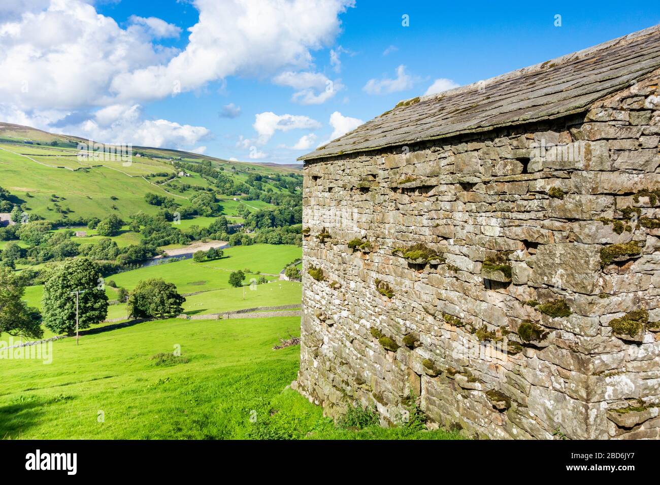 View over the river Swale towards Gunnerside village from Crackpot in ...