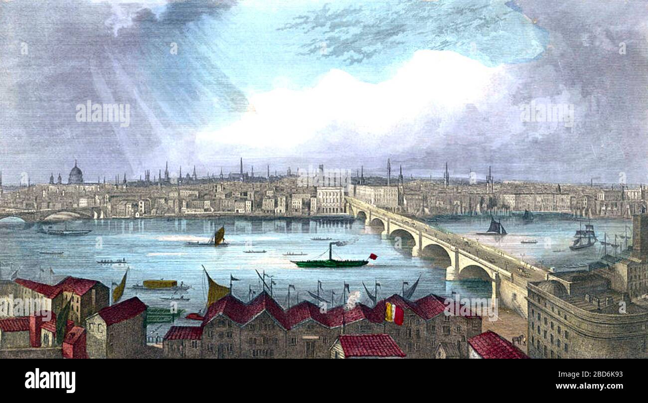 LONDON 1830 from the south bank of the bThames with Southwark Bridge to ...