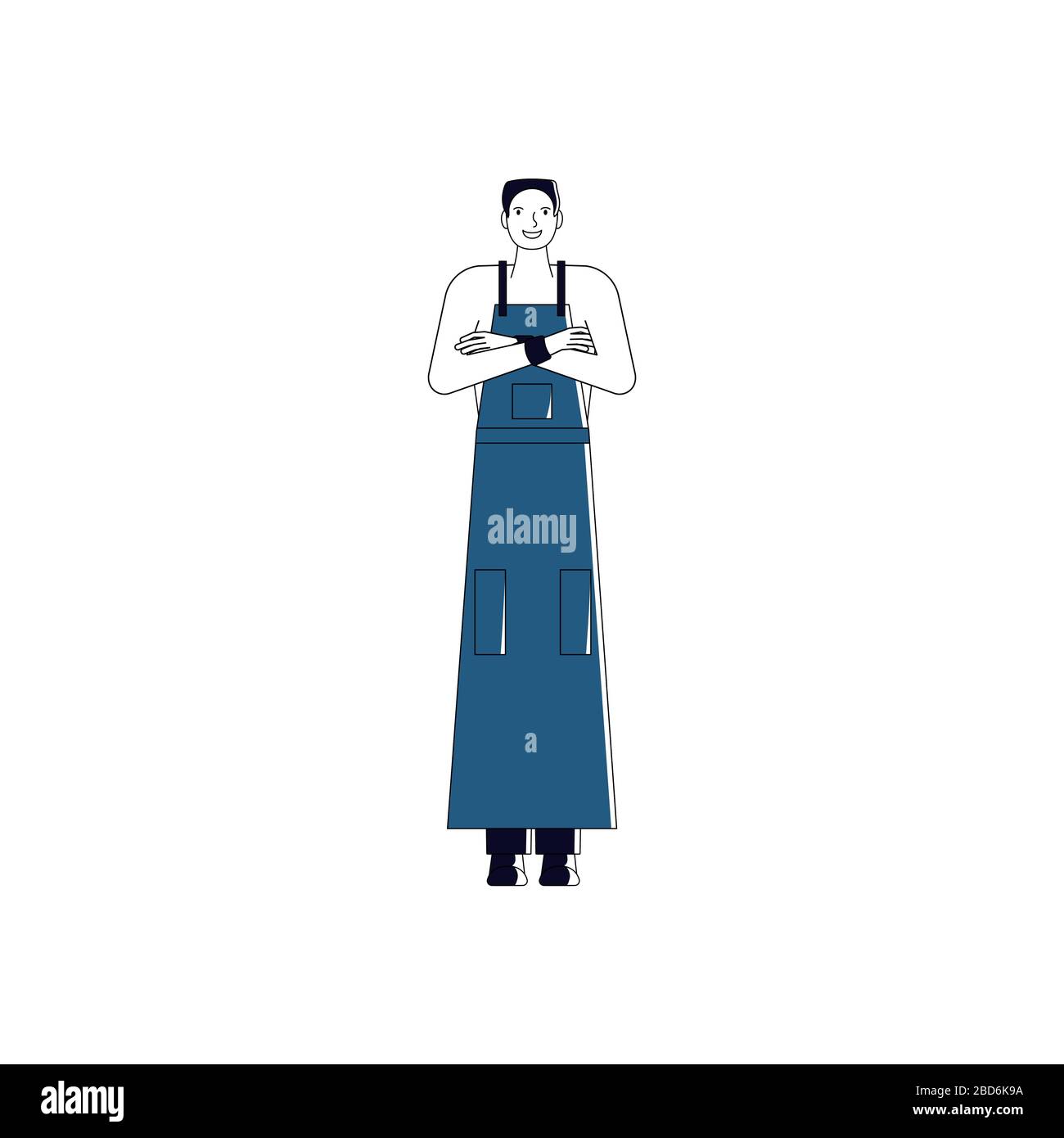 Cheerful blacksmith standing arms crossed. Isolated on white background ...