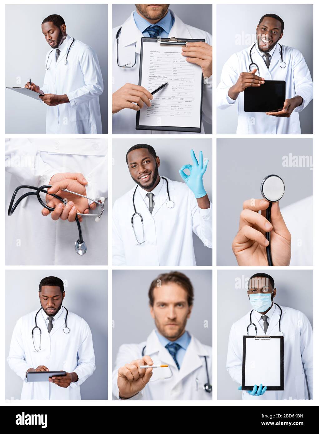 Doctors at work. Composition of professional doctors in uniform and ...