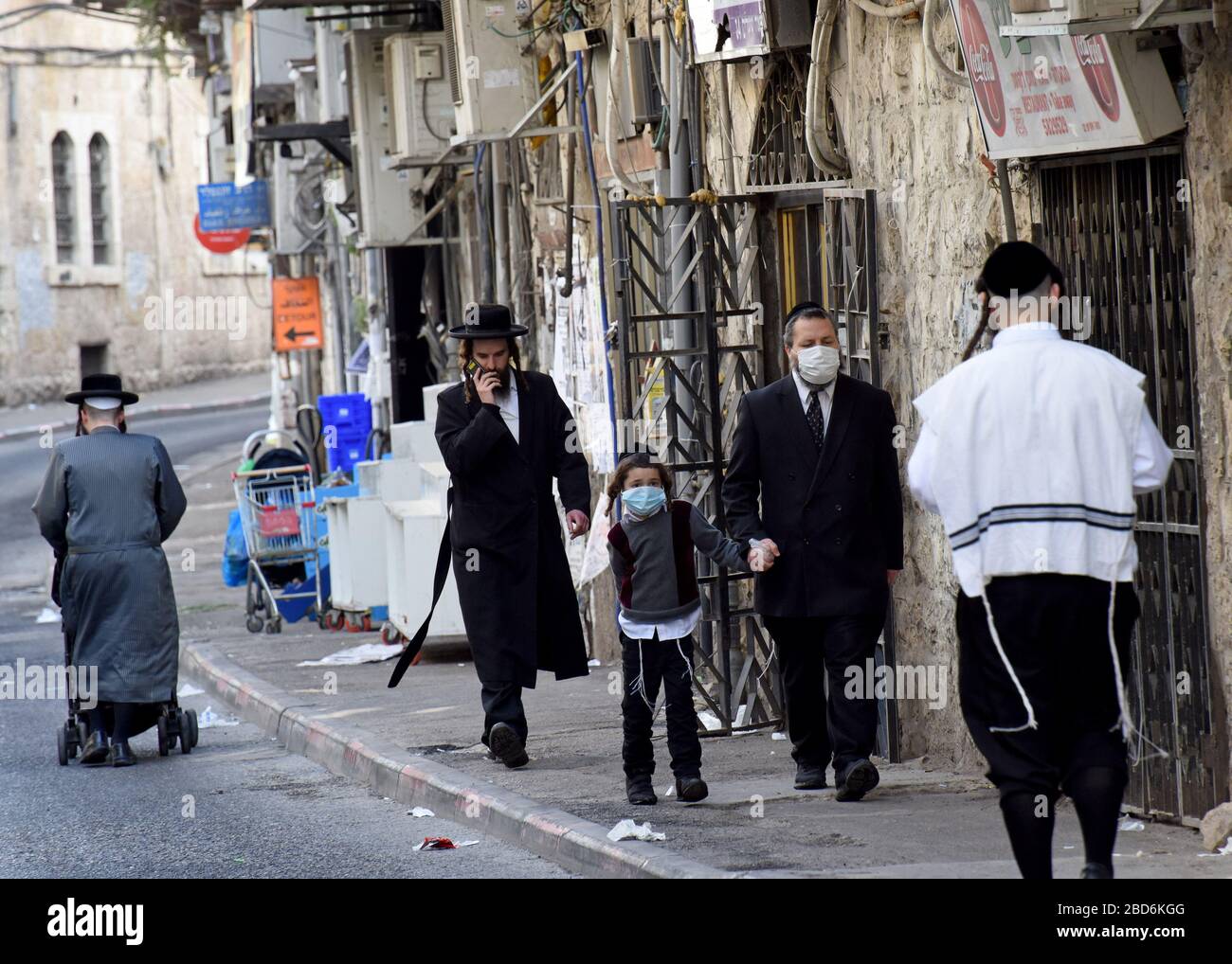 Jerusalem, Israel. 07th Apr, 2020. An Ultra-Orthodox Jew and his son ...
