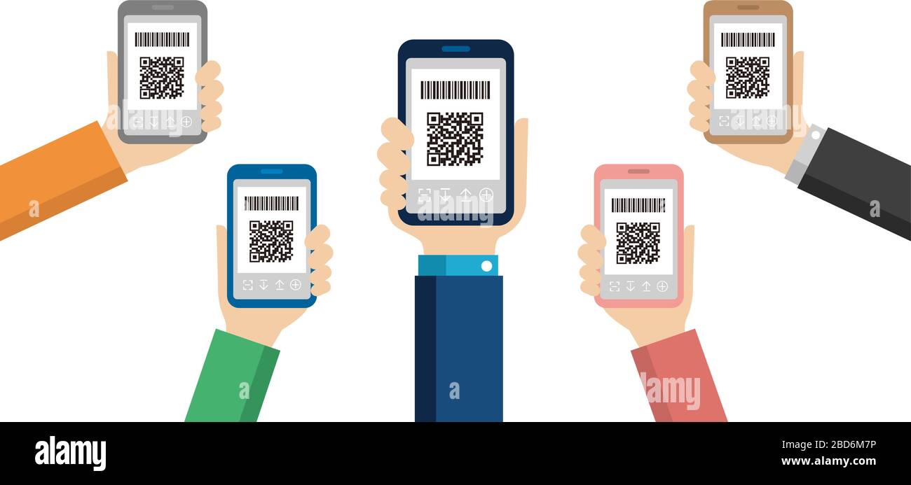 QR code payment, smartphone payment vector illustration (hand-held ...