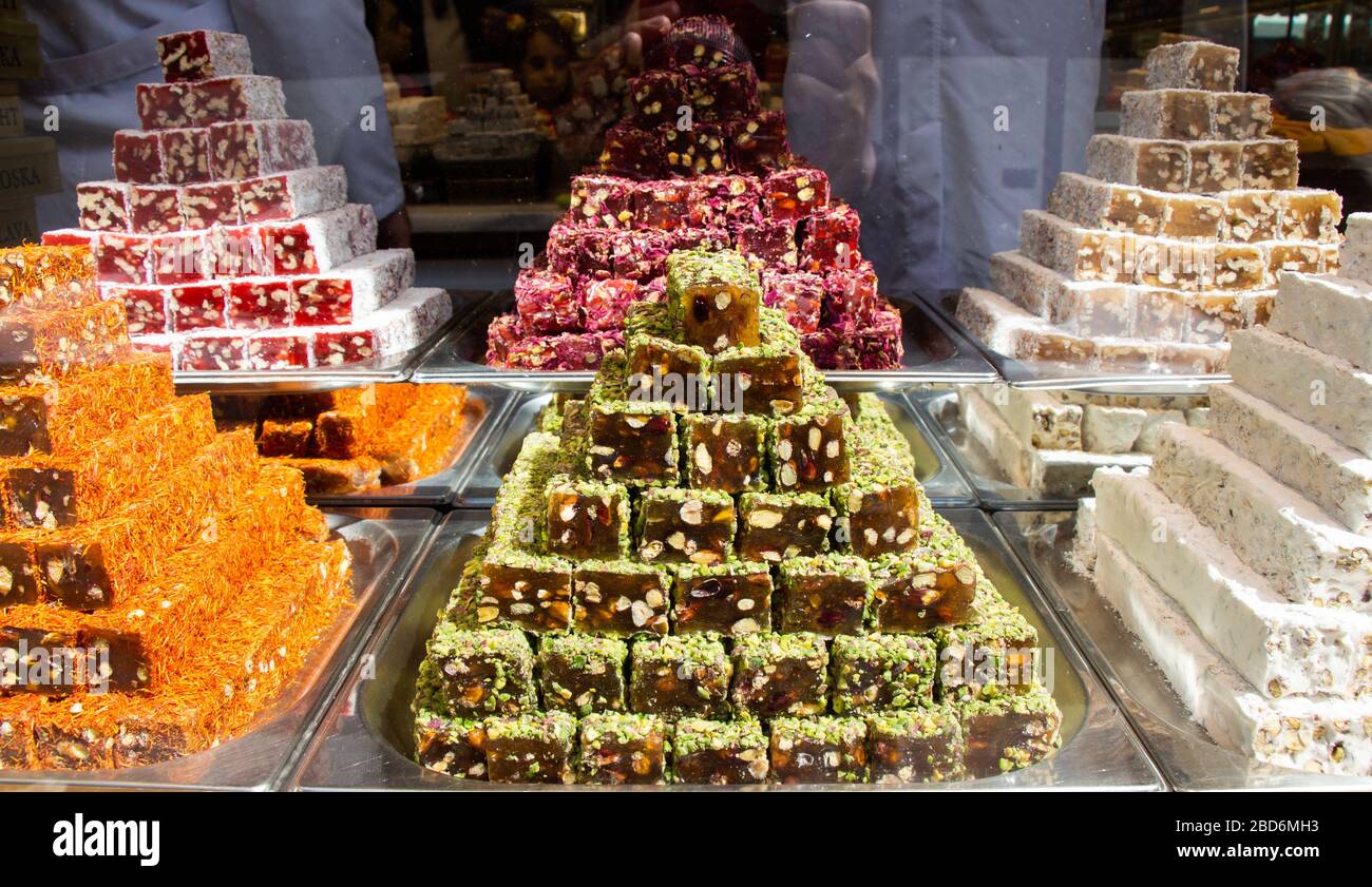 Traditional Turkish Delight, Sugar coated soft candy Stock Photo - Alamy