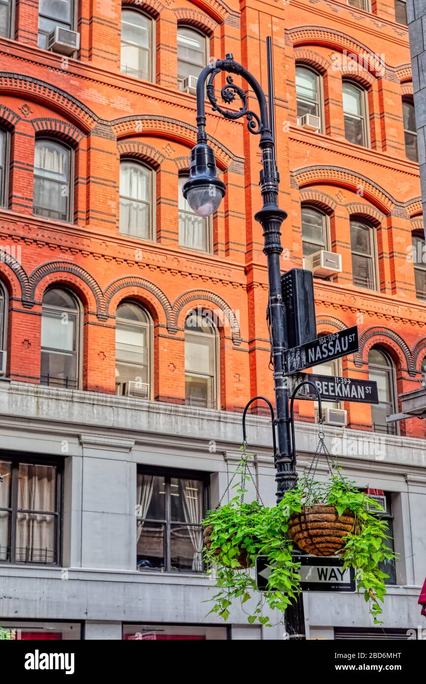 The intersection between Nassau Street and Beekman Street, New York ...