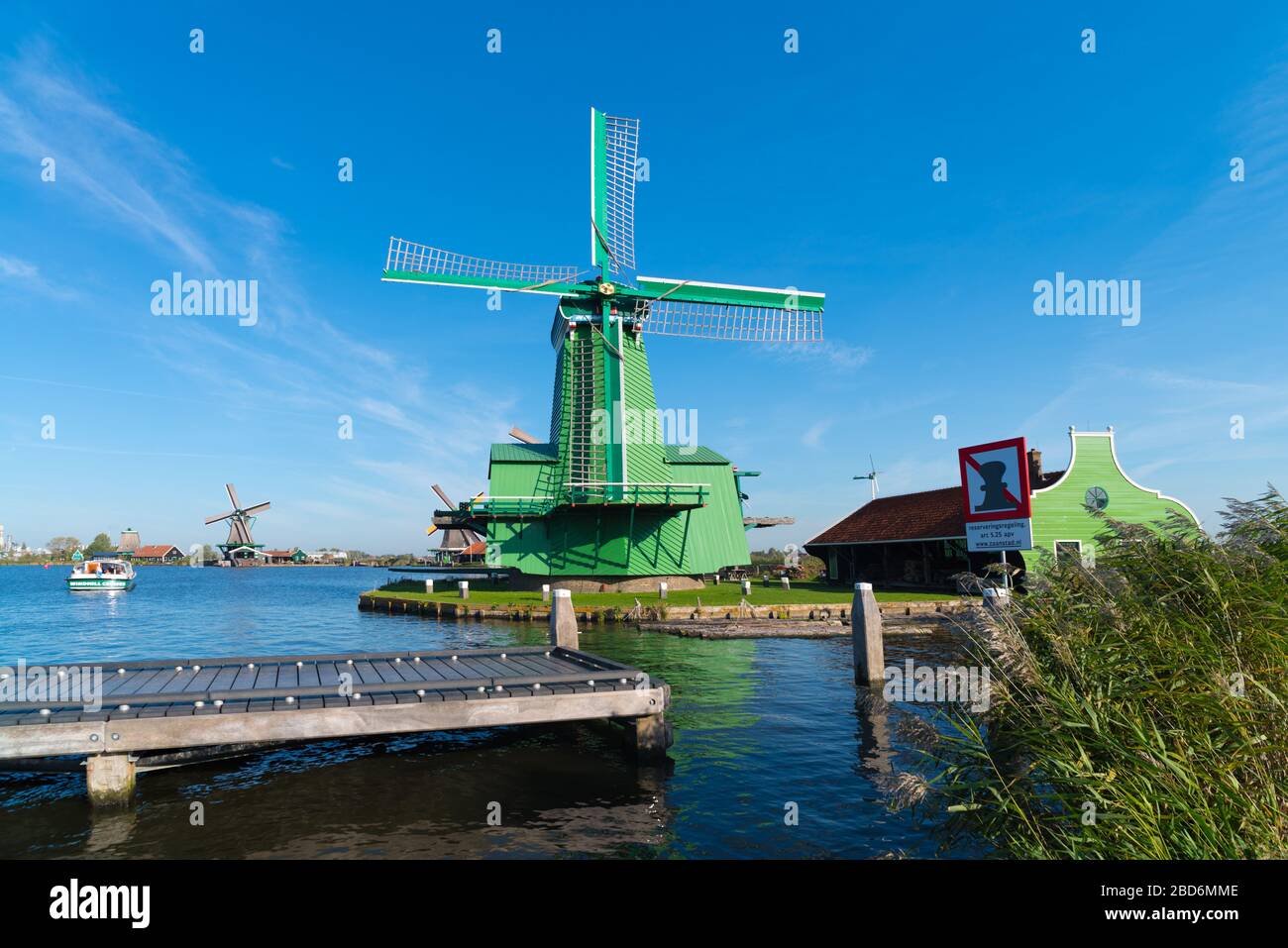 Traditional windmill in the Zaanse Schans, a neighborhood with historic ...